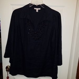JM Collection | Tops | Navy Blue Linen Top 6w | Poshmark